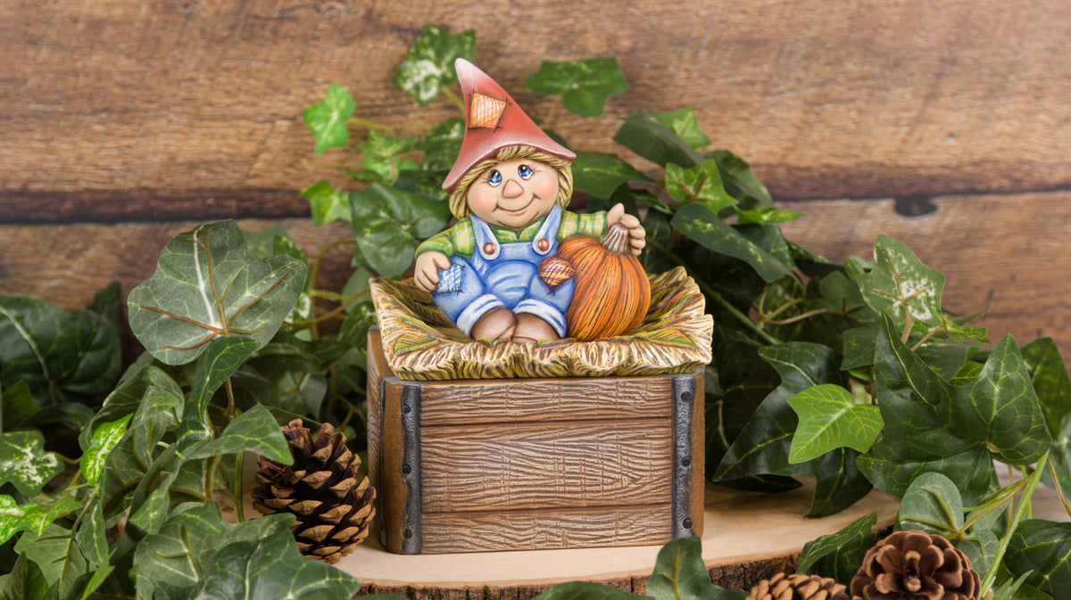 SCARECROW, LEAF TOPPER, AND WOODEN CRATE – River Craft Ceramics