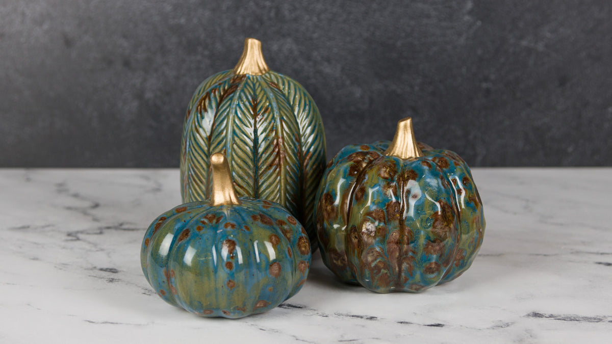 TEAL ELEMENTS AND JUNGLE GEM PUMPKINS – River Craft Ceramics